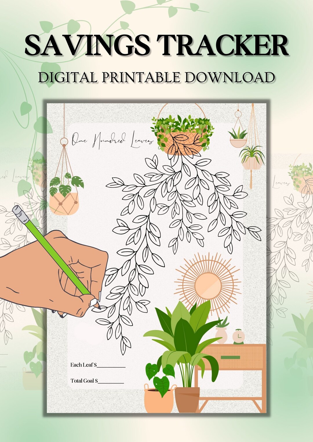 Savings Tracker One Hundred Leaves, House Plant Financial Tracker ...