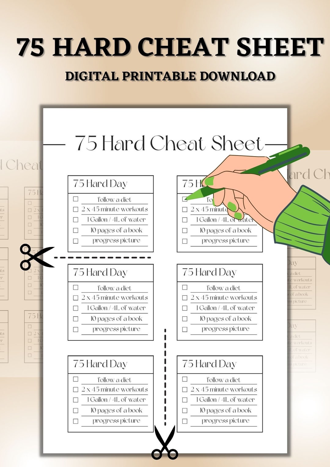75 Hard Cheat Sheet Printable 75 Hard Tracker - Etsy UK