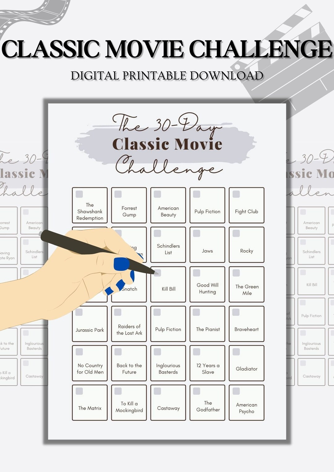 30-day Classic Movie Challenge Cinema Checklist 30-day Films - Etsy