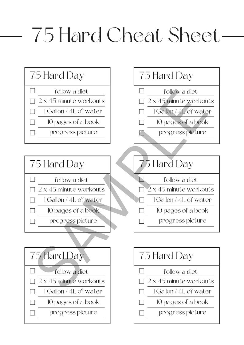 75 Hard Cheat Sheet Printable 75 Hard Tracker - Etsy New Zealand