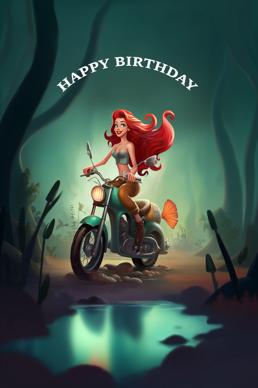 The Little Mermaid Birthday Card on a Motorbiker for a Motorbiker ...