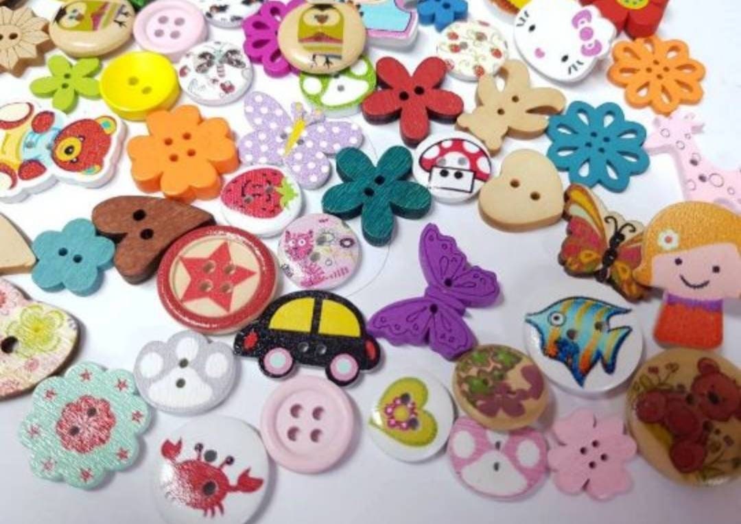 50 / 200 Colorful Mix Children's Buttons Wooden Buttons Buttons ...