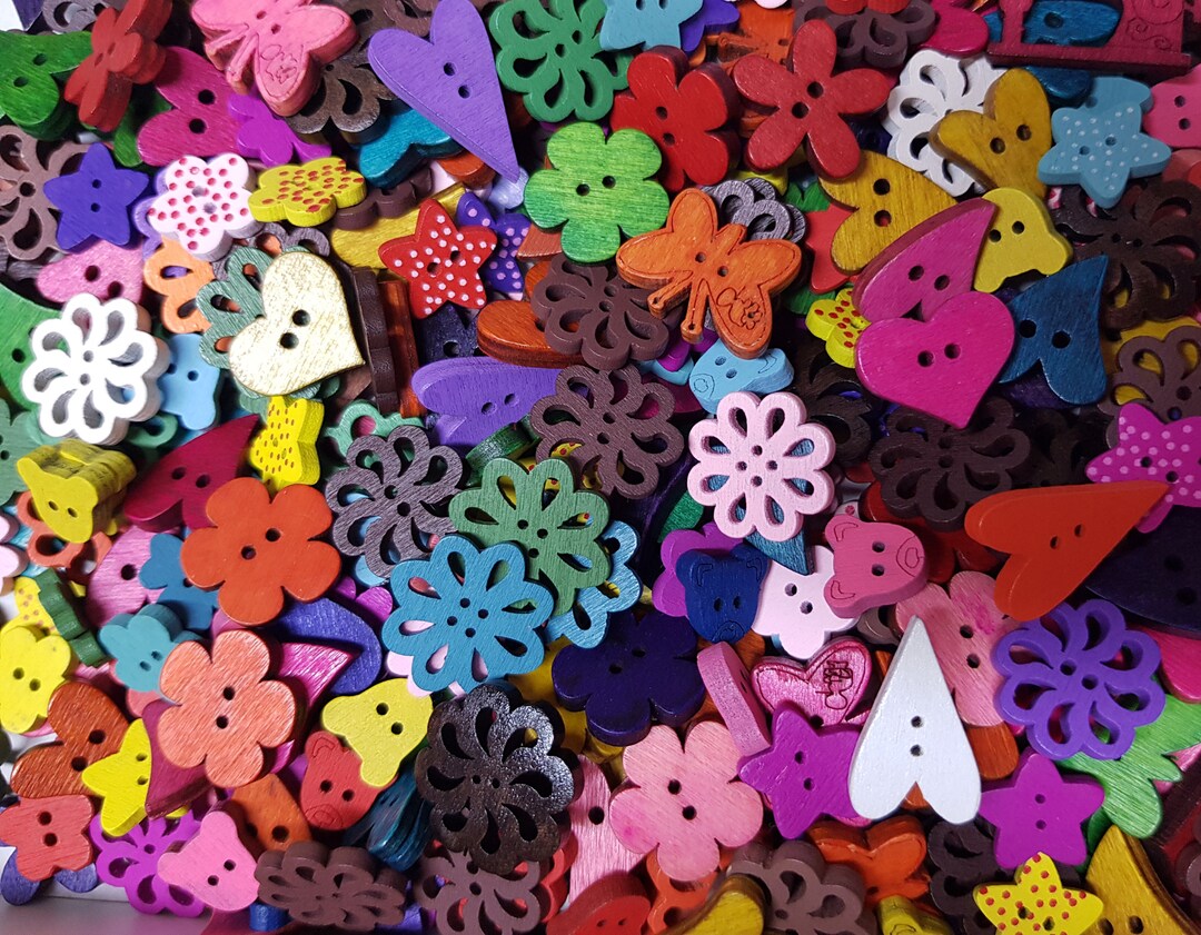 50 / 100 Colorful Mix Children's Buttons Wooden Buttons Buttons ...
