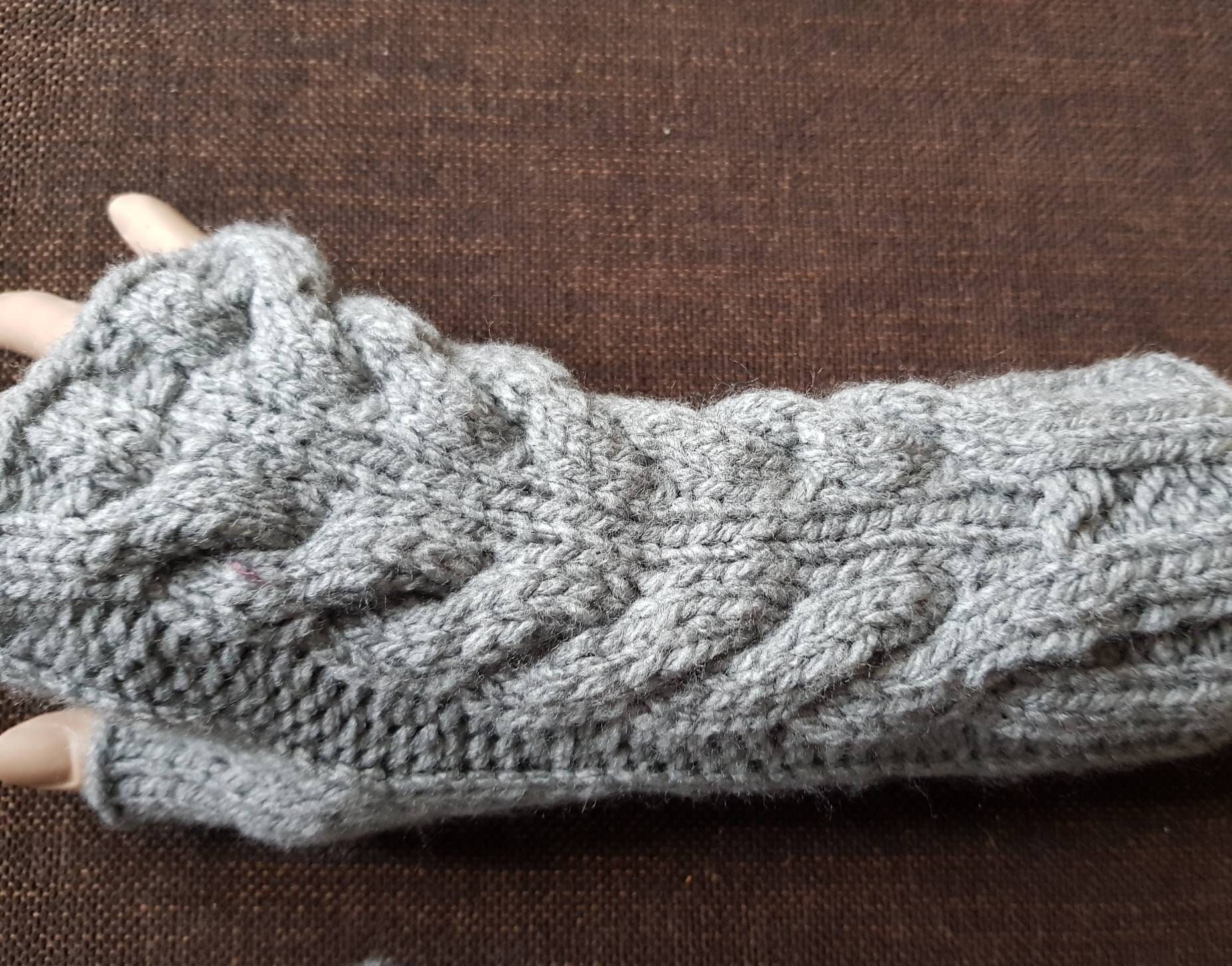 Gray Cuffs With Thumb Cable Pattern Hand Cuffs Knitted Cuffs Wool Cuffs ...