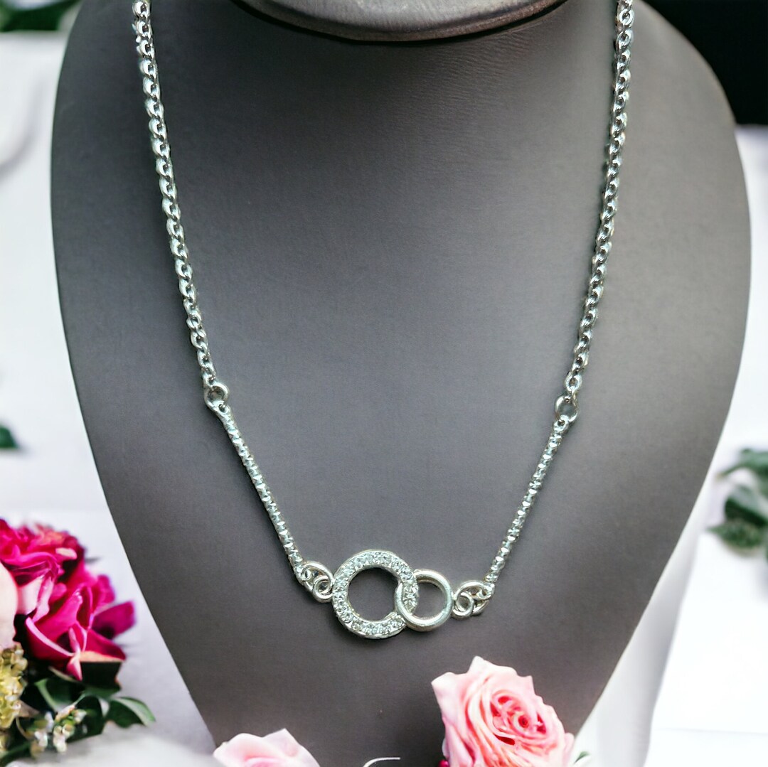 Stainless Steel Interlocking Pendant Necklace, Double Ring Necklace ...
