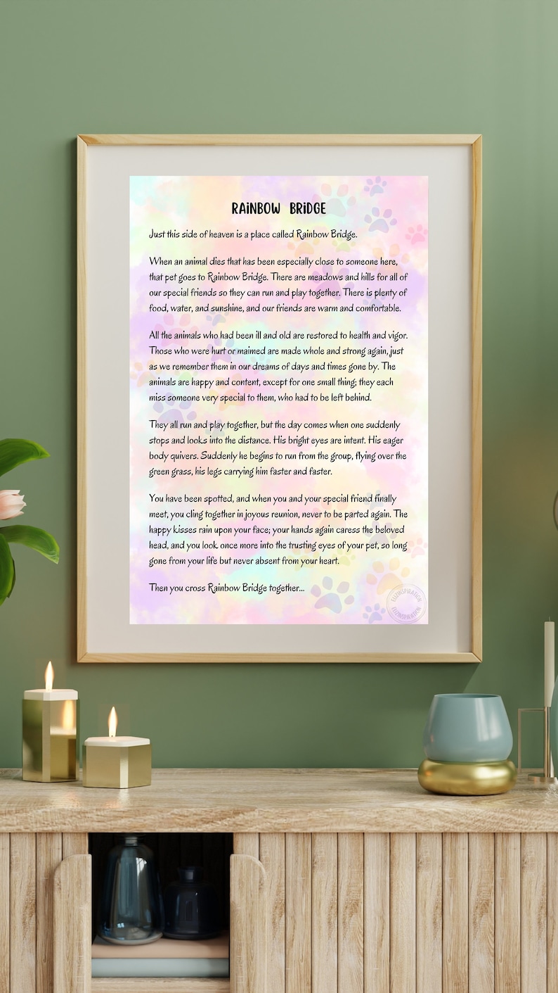 Rainbow Bridge Poem Digital Print - Pet Loss Memorial Print - Sympathy ...