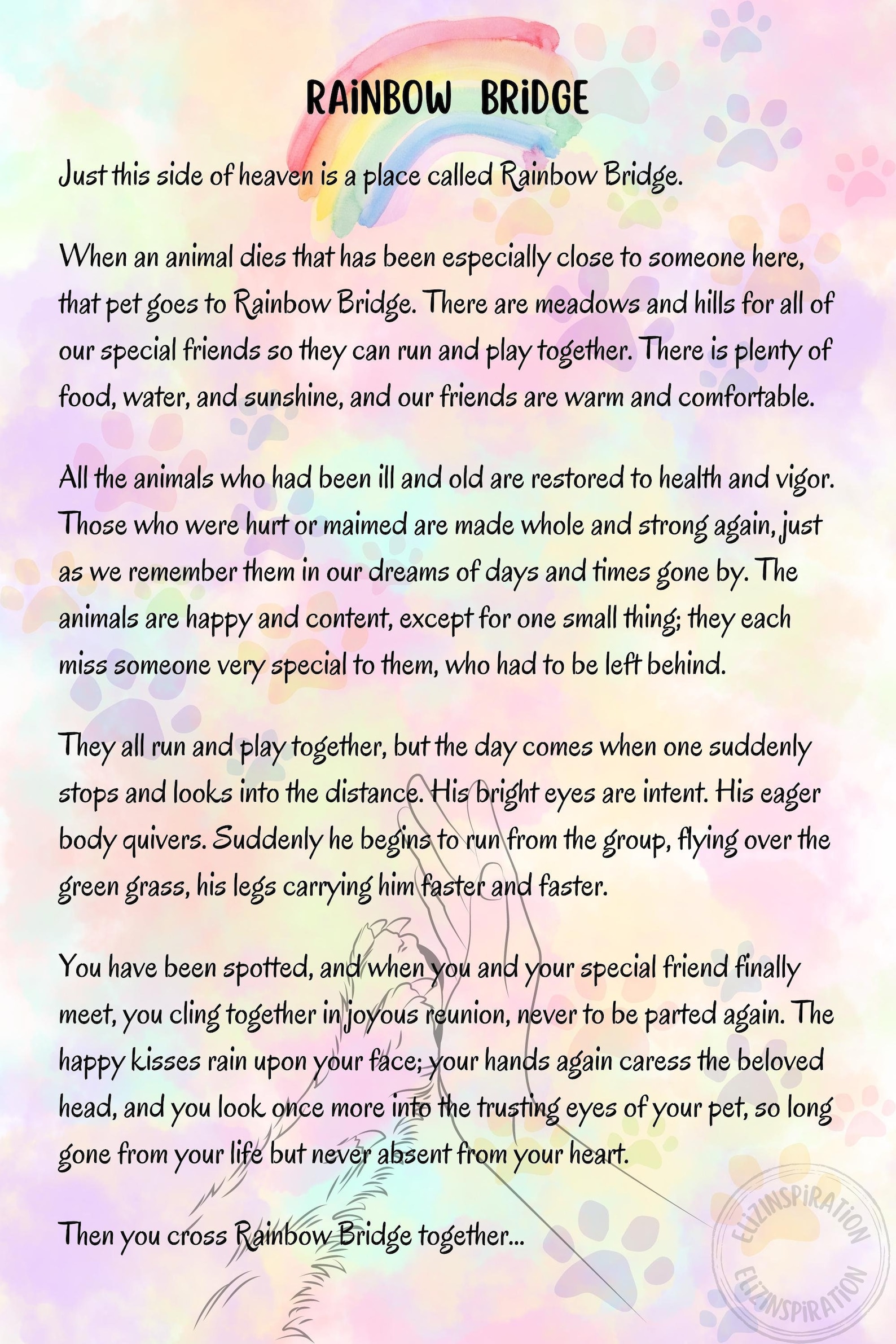 Rainbow Bridge Poem Digital Print - Pet Loss Memorial Print - Sympathy ...