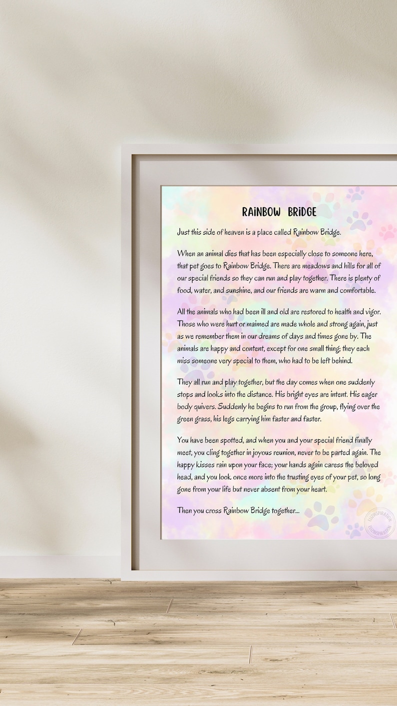 Rainbow Bridge Poem Digital Print - Pet Loss Memorial Print - Sympathy ...