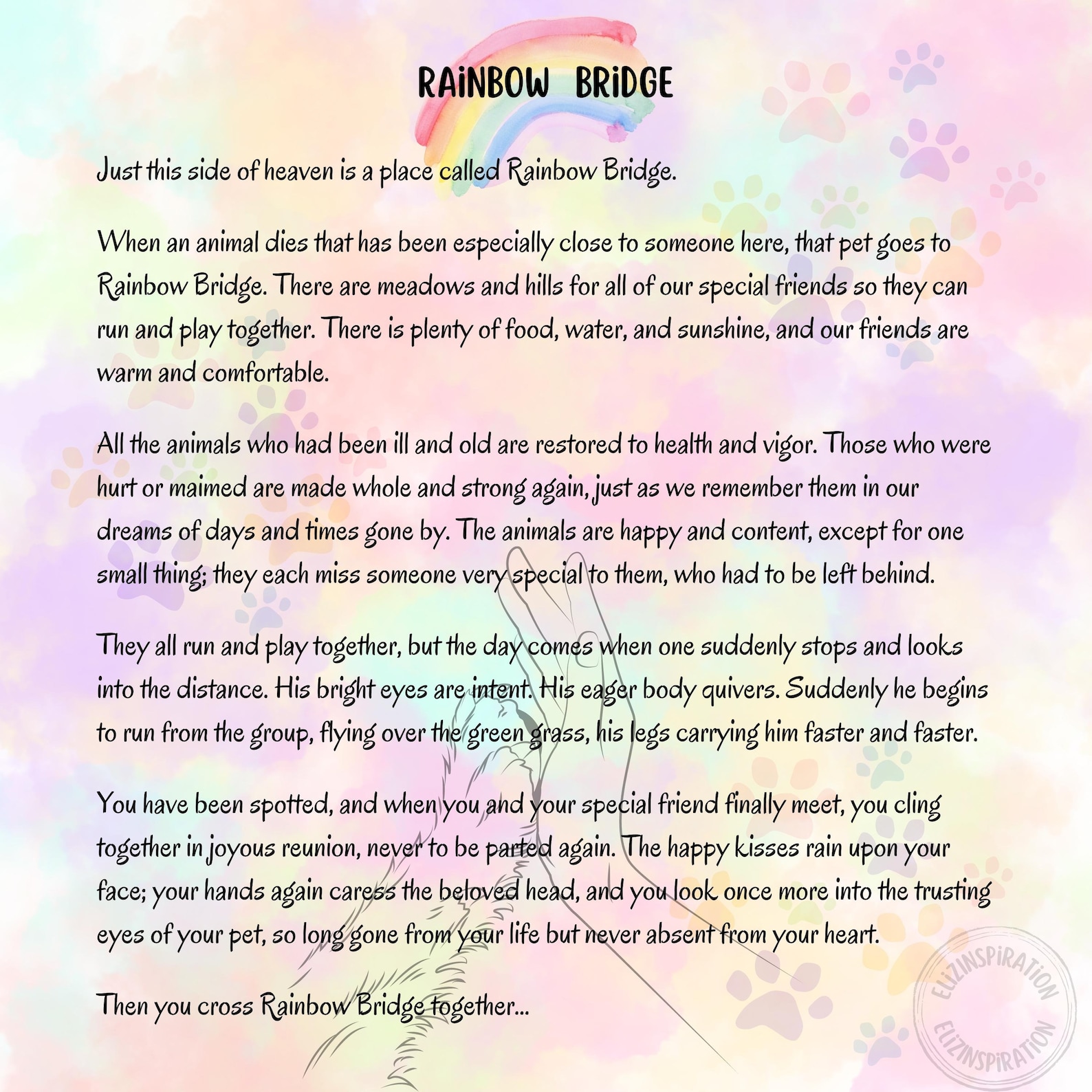 Rainbow Bridge Poem Digital Print - Pet Loss Memorial Print - Sympathy ...