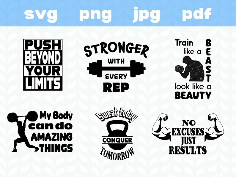 Gym SVG Bundle Fitness Cut Files for Cricut Commercial Use Printable ...