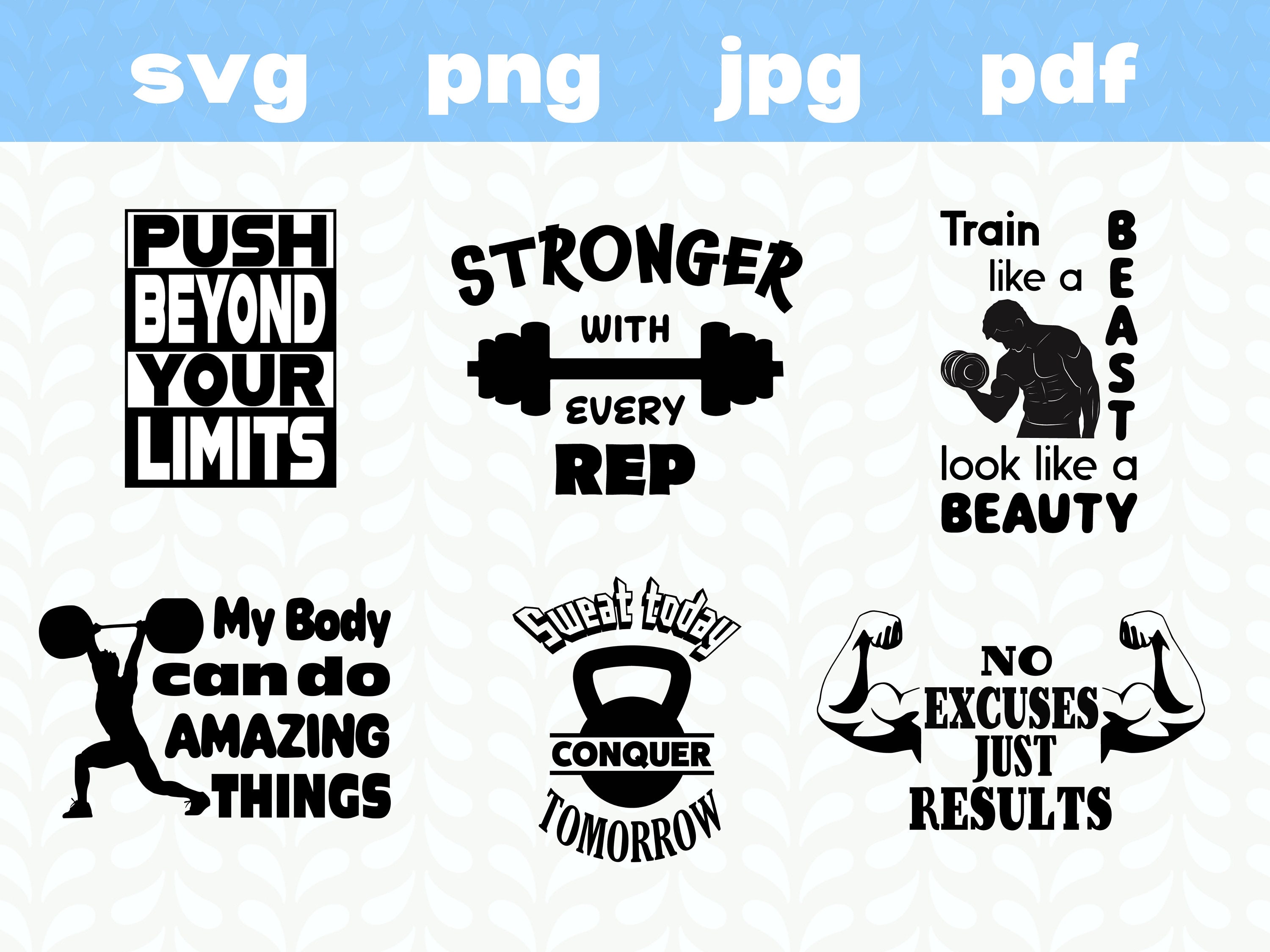 Gym SVG Bundle Fitness Cut Files for Cricut Commercial Use Printable ...