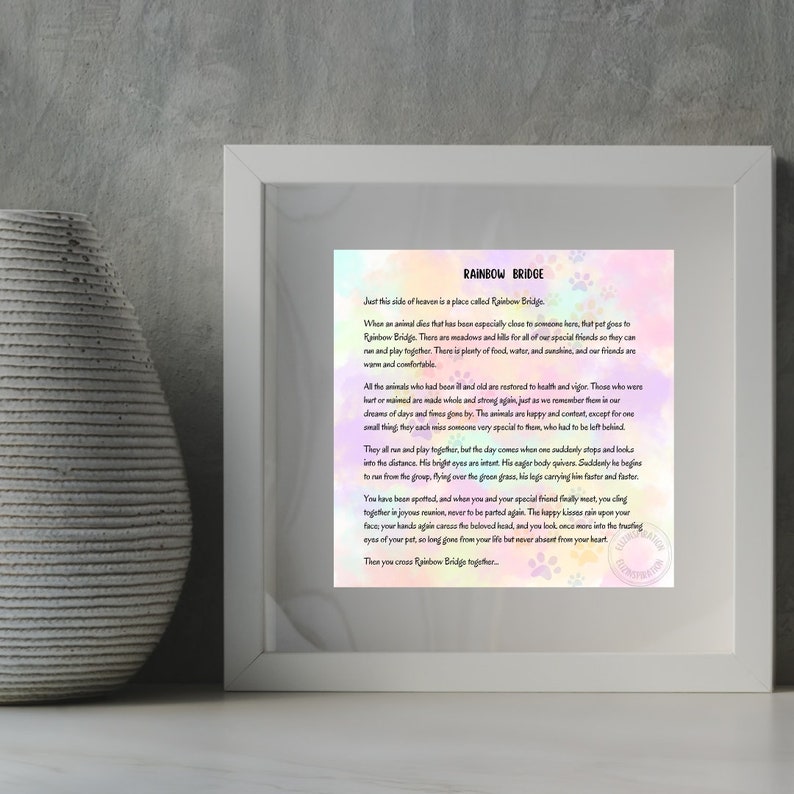 Rainbow Bridge Poem Digital Print - Pet Loss Memorial Print - Sympathy ...