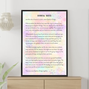 Rainbow Bridge Poem Digital Print - Pet Loss Memorial Print - Sympathy ...