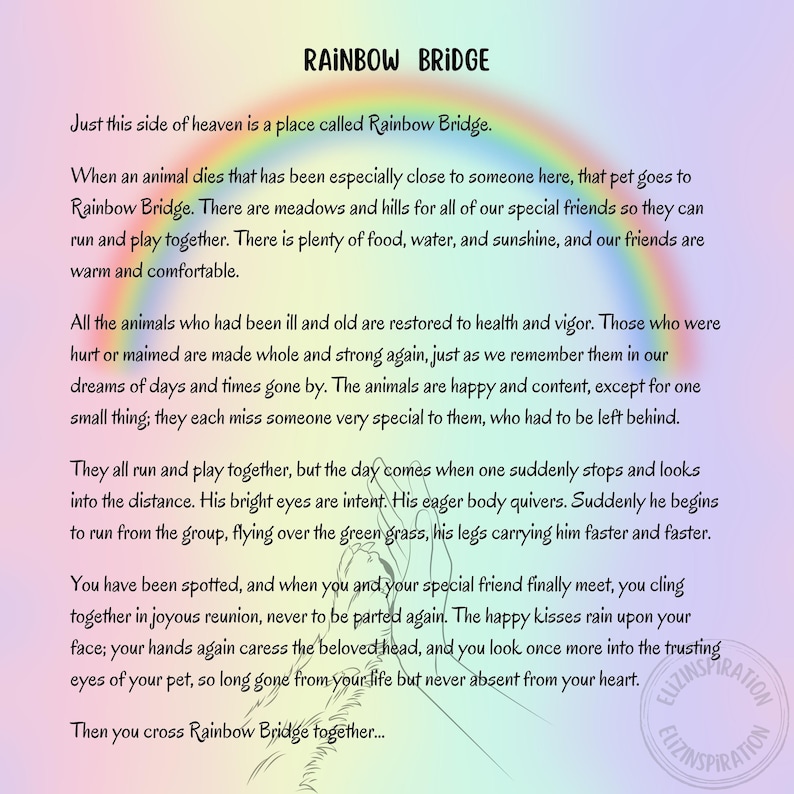 Rainbow Bridge Poem Digital Print - Pet Loss Memorial Print - Sympathy ...