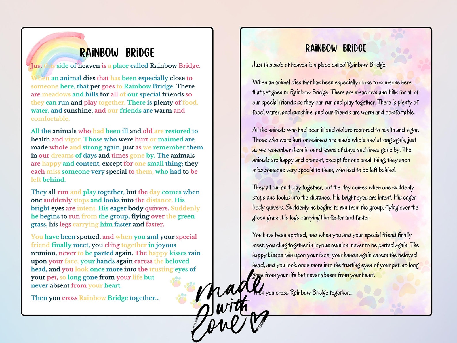 Rainbow Bridge Poem Digital Print Bundle Pack Pet Loss - Etsy Canada