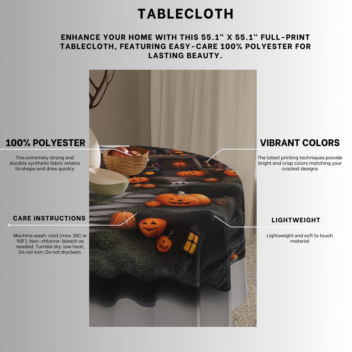 Halloween Village Tablecloth Scary Table Cover Halloween Dining Decor ...