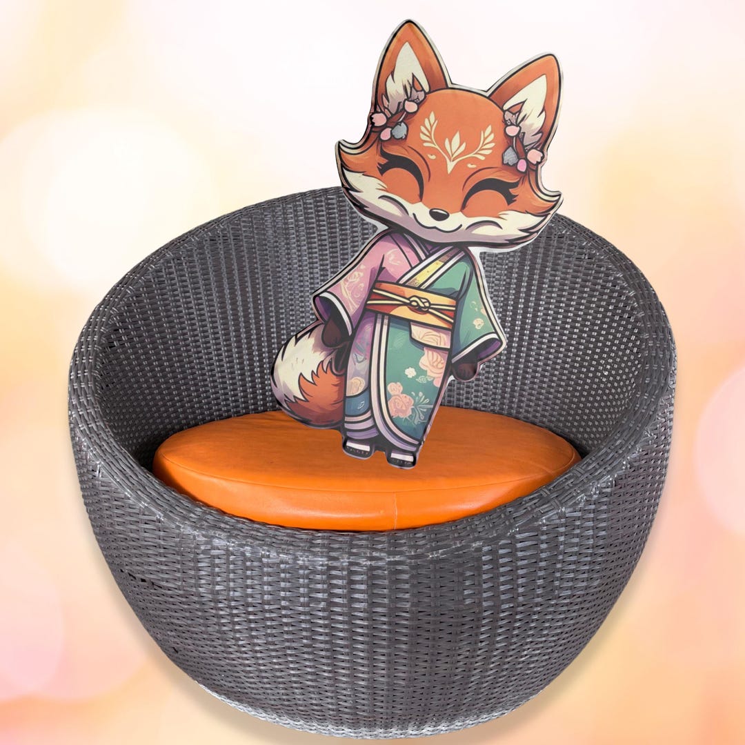 Fox Spirit Chibi Pillow | Kitsune Mask & Kimono | Cute Fluffy Tail ...