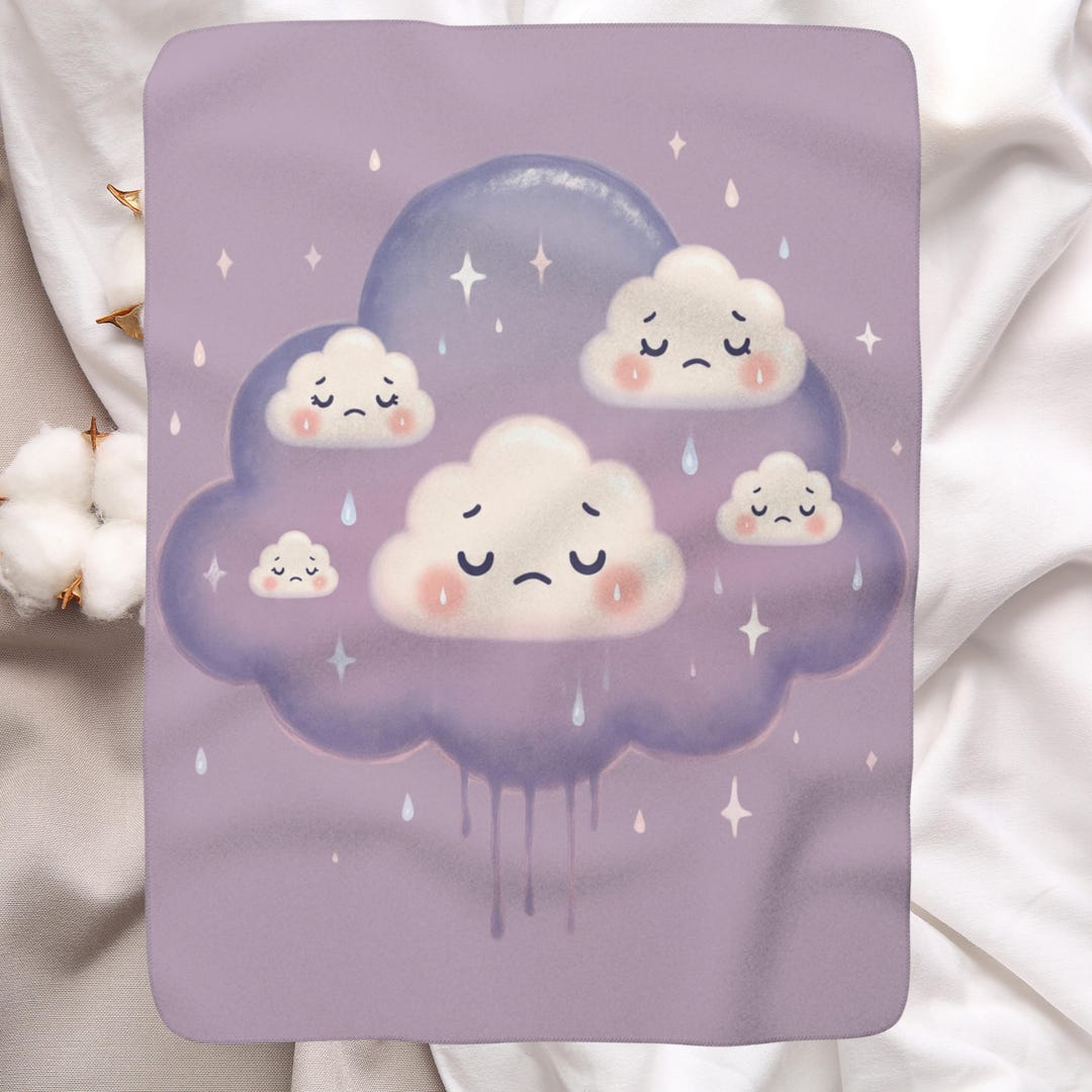 Kawaii Sad Cloud Sherpa Throw | Pastel Aesthetic Blanket - Etsy