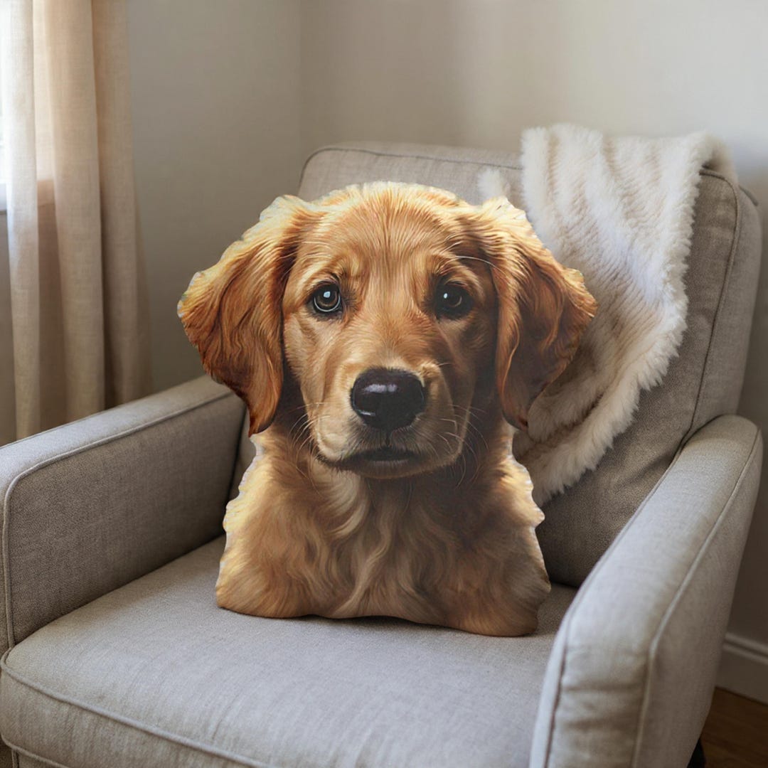 Golden Retriever Shaped Pillow, Soft Plush Dog Face Cushion, Printed ...
