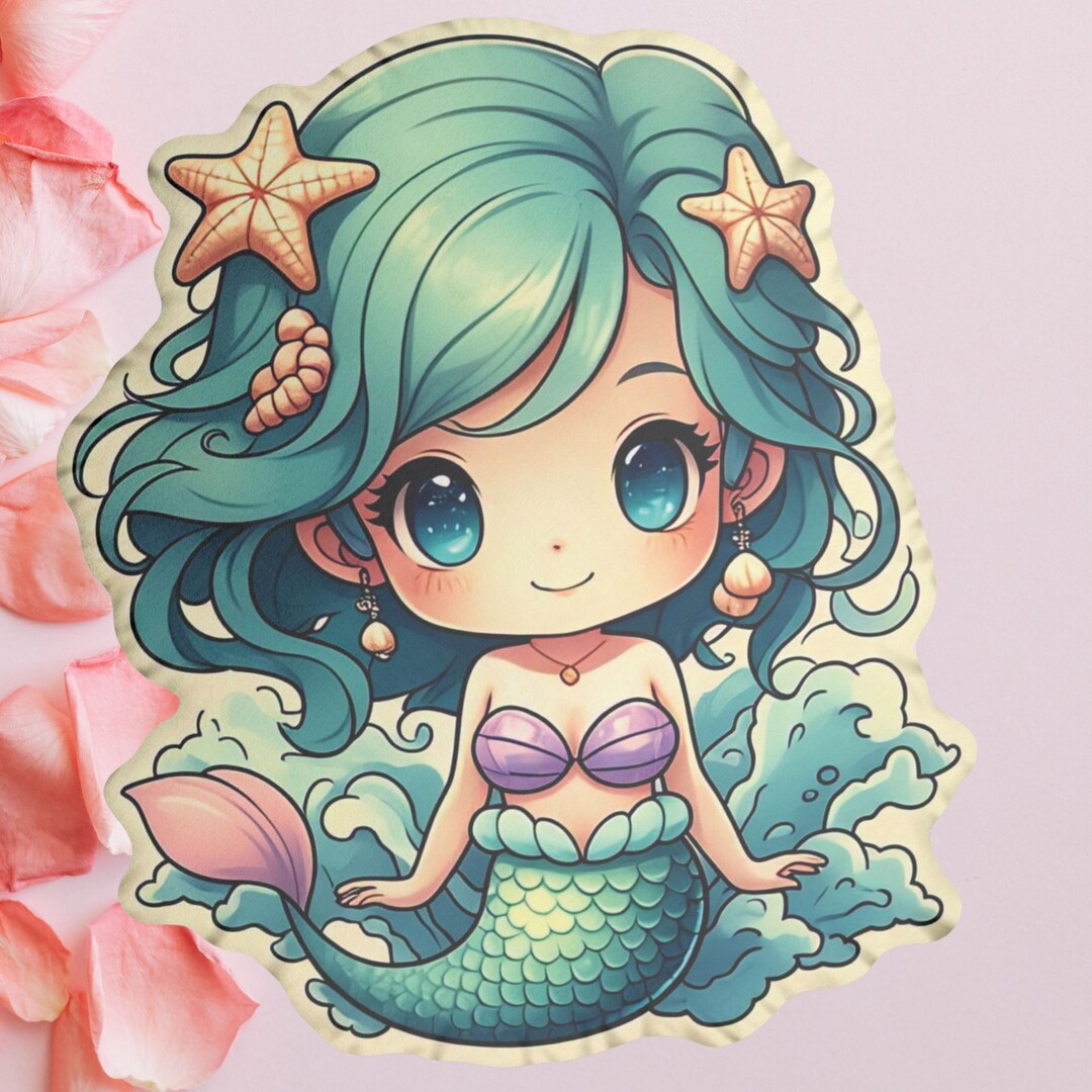 Mermaid Chibi Pillow | Cute Ocean Plush | Kawaii Seashell Decor ...