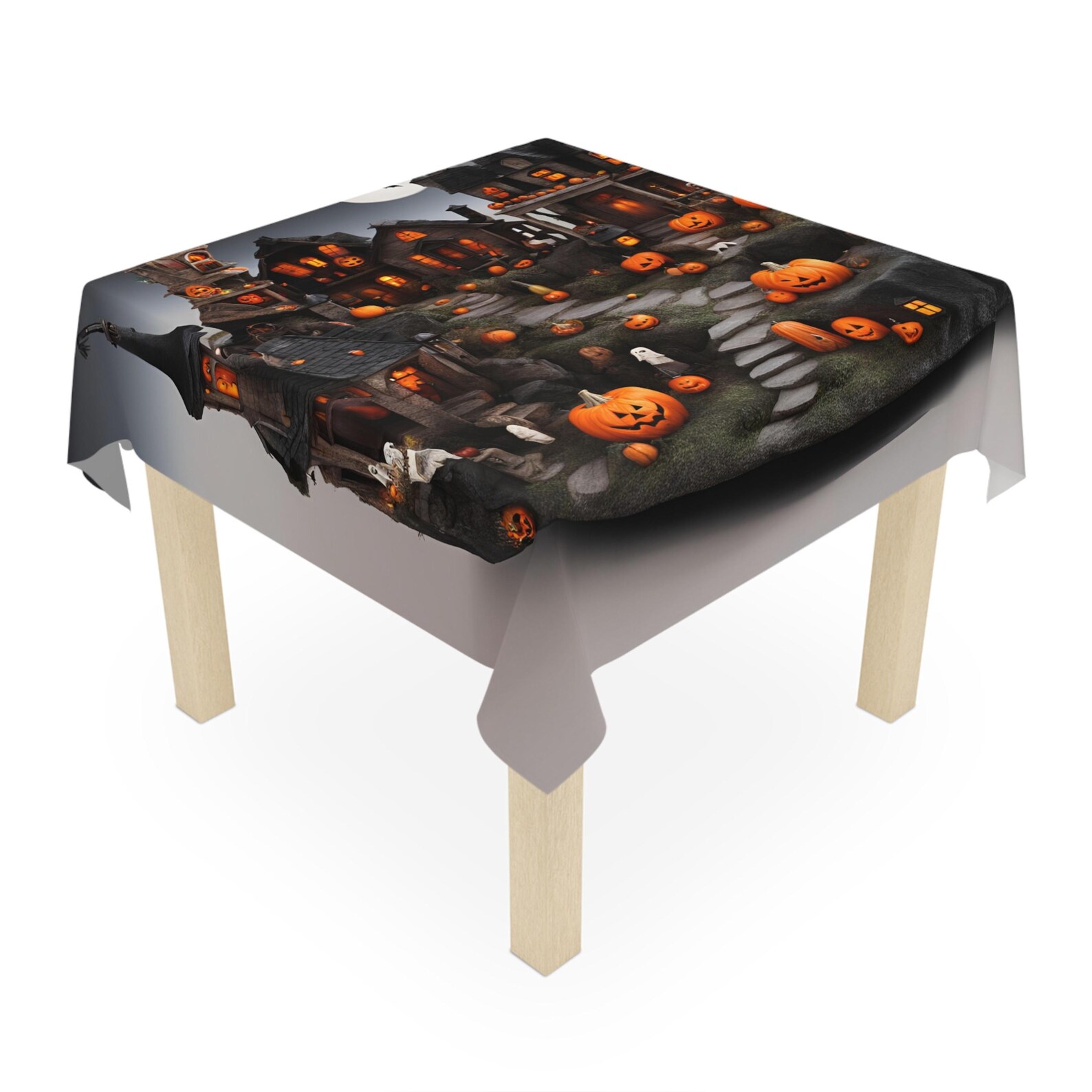 Halloween Village Tablecloth Scary Table Cover Halloween Dining Decor ...