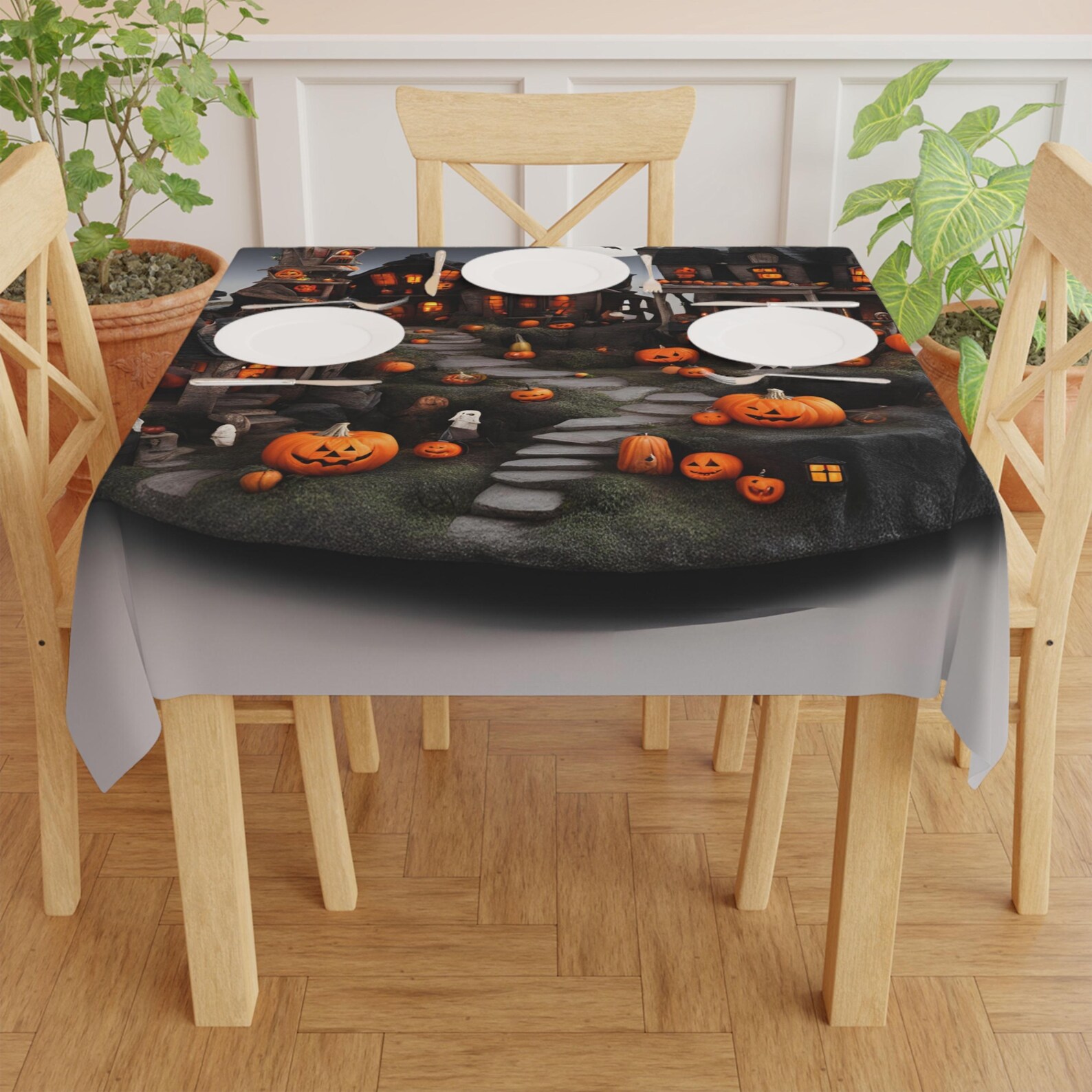 Halloween Village Tablecloth Scary Table Cover Halloween Dining Decor ...