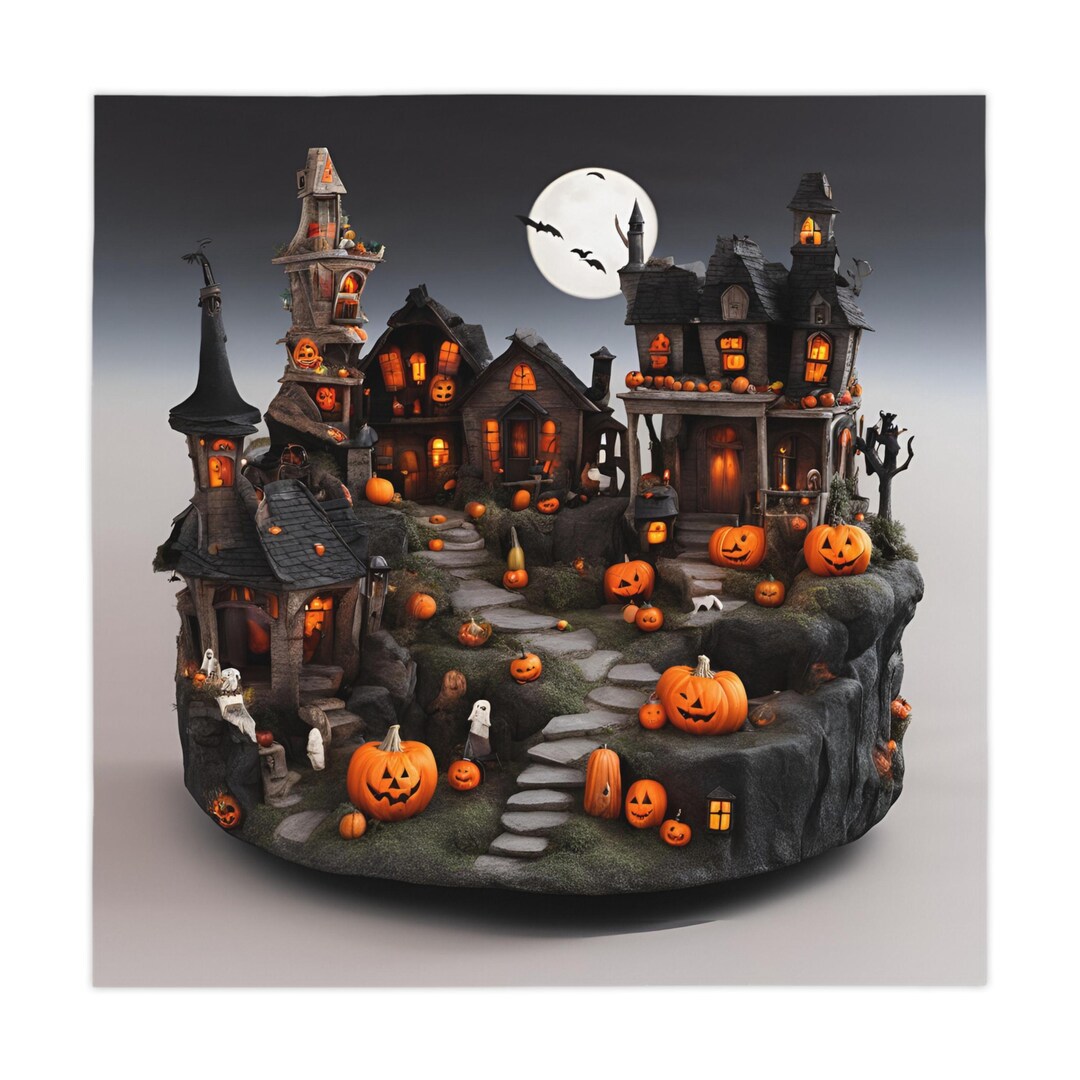 Halloween Village Tablecloth Scary Table Cover Halloween Dining Decor ...