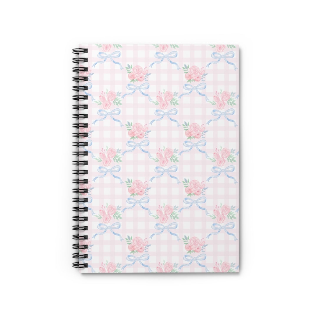 Pink Gingham Bows and Flowers Spiral Notebook - Ruled Line - Etsy
