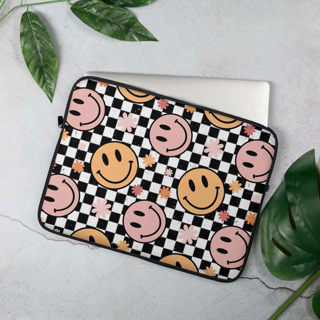 Y2K Cute Retro Aesthetic Checkered Smiling Face Laptop Sleeve - Etsy