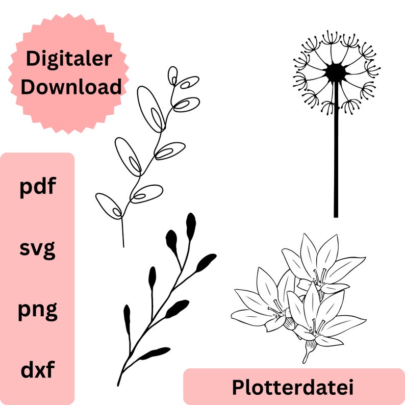 Plotterdatei Blumen 5 Seiten Digitaler Download - Etsy.de