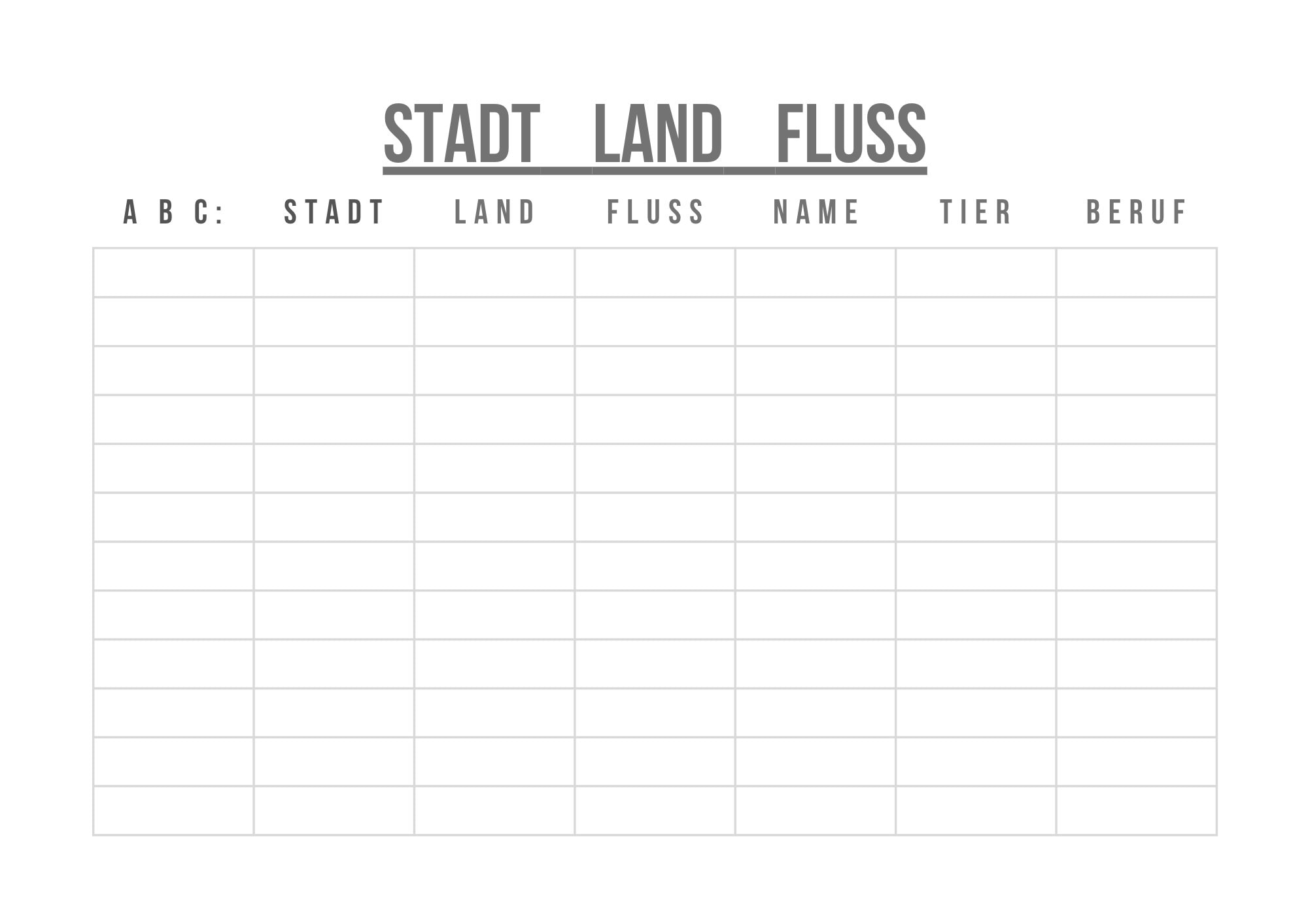 Stadt Land Fluss Game Blank Template to Print Out Yourself - Etsy