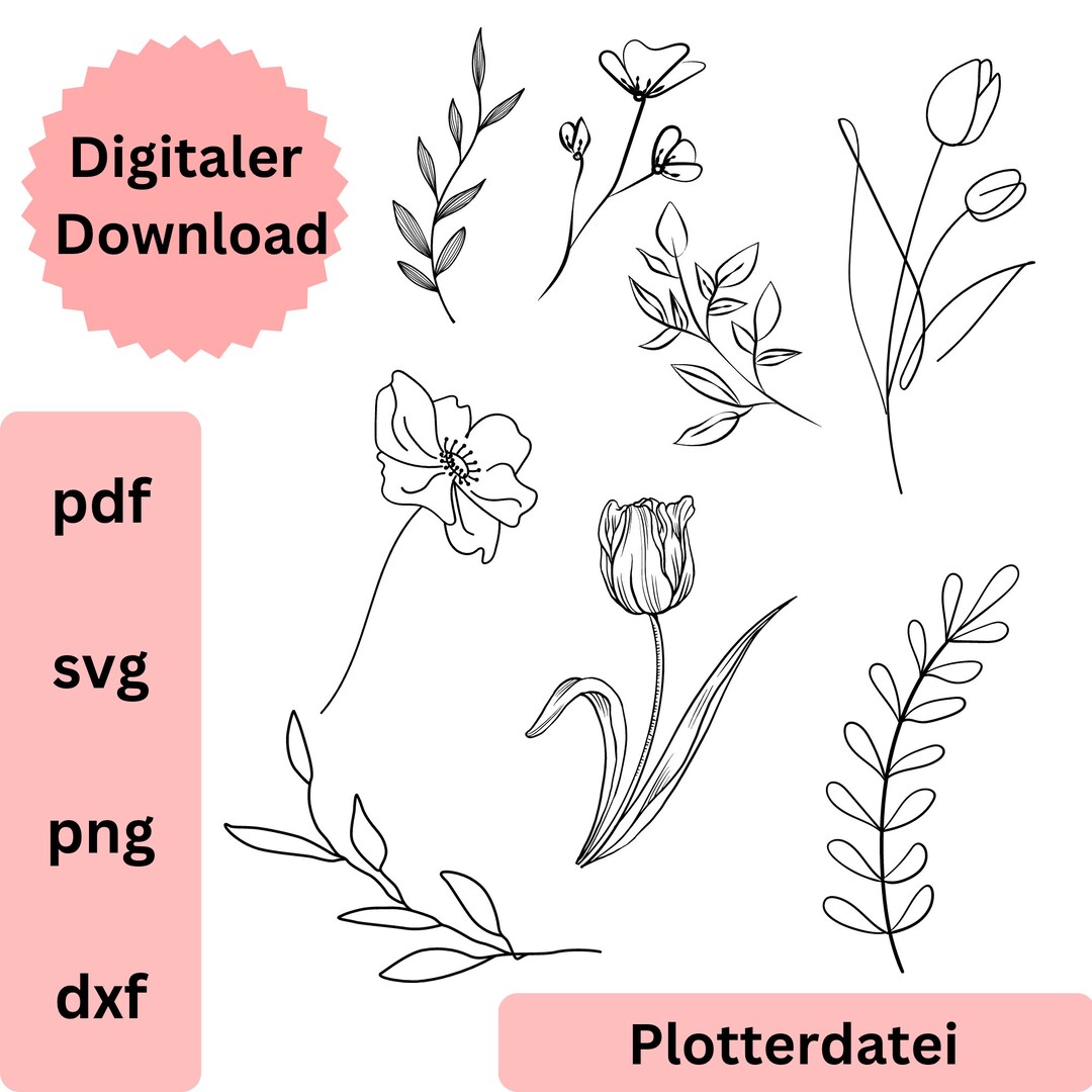 Plotter File Flowers 5 Pages Digital Download - Etsy