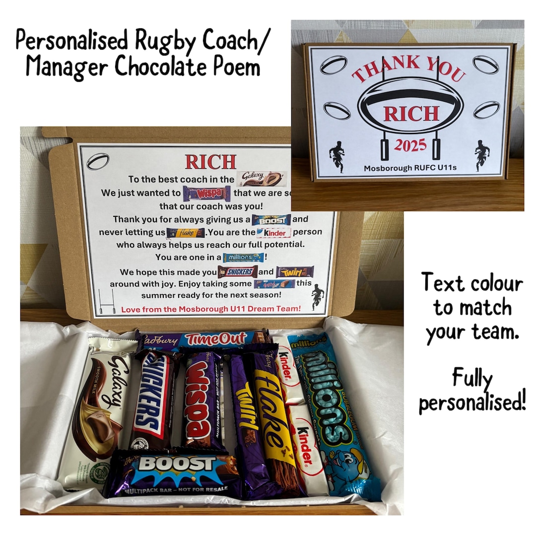 Rugby Coach Chocolate Box, Rugby Manager Chocolate Poem, Thank You ...