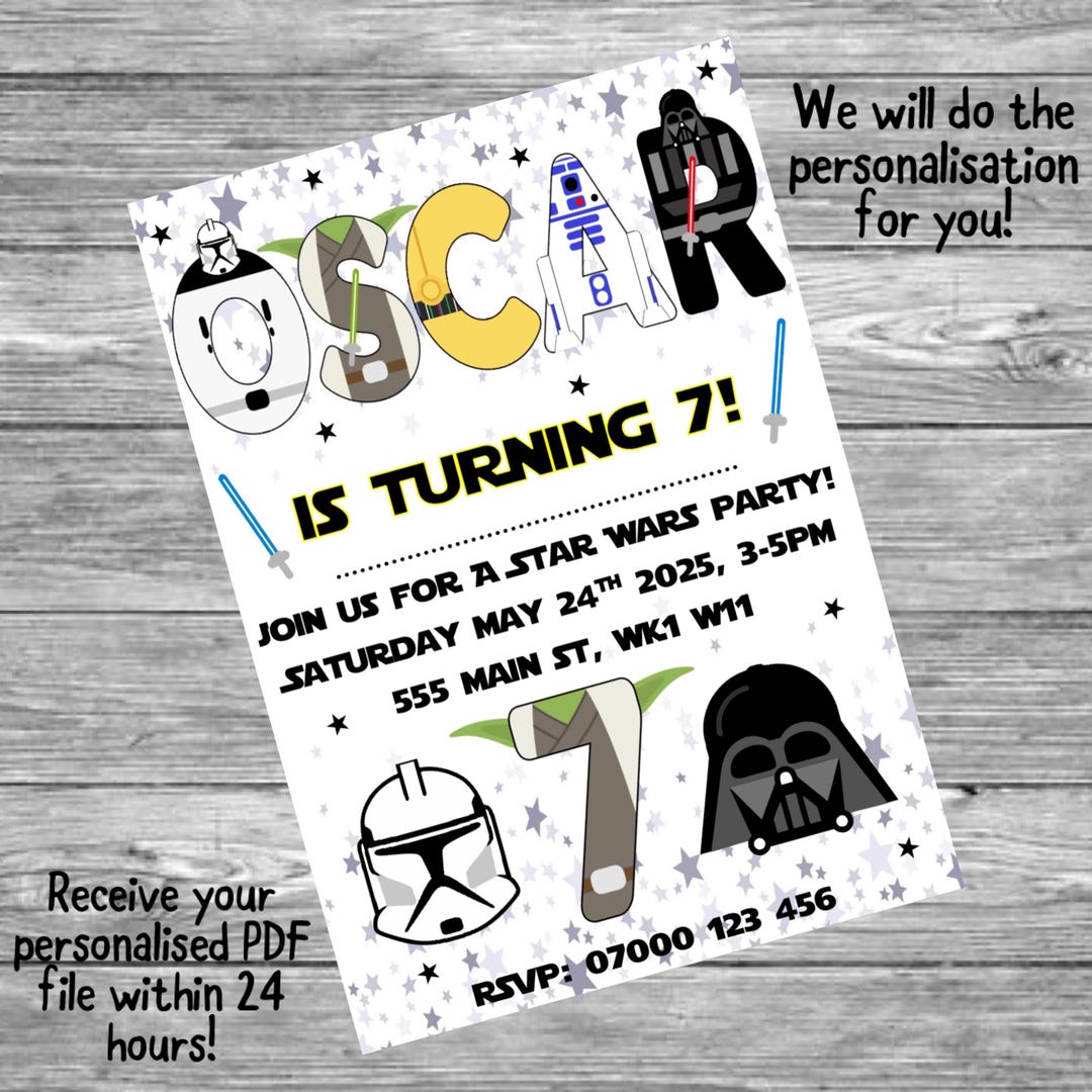 Star Wars Party Invitation, Star Wars Birthday Invite, Star Wars Theme ...