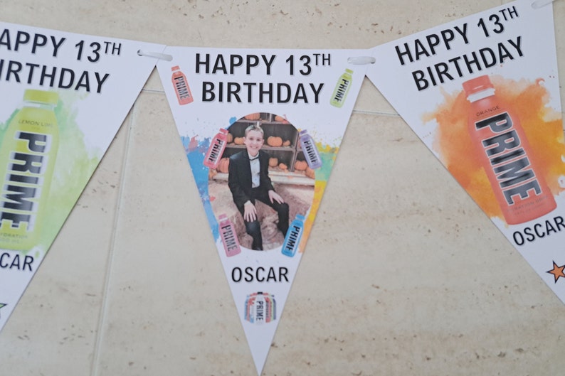 Prime Hydration Drink Birthday Bunting Personalised Photo - Etsy UK