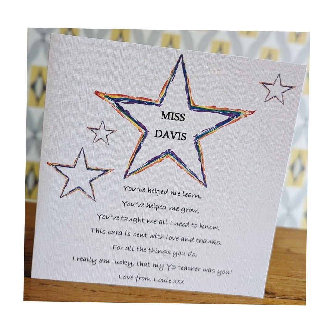 Personalised Star Teacher Nursery Thank You Card, School and Teacher ...