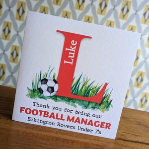 Personalised Initial Football Coach Manager Thank You Card - Etsy UK