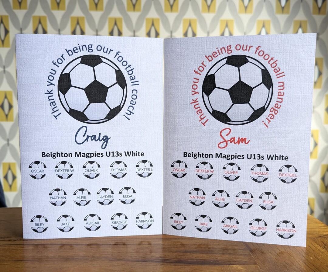 Personalised Football Coach Football Manager Thank You Card, Name of ...