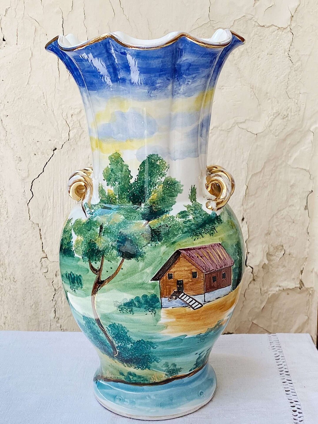 RARITY Large Vintage Rural Landscape Handpainted Studio Pottery ...