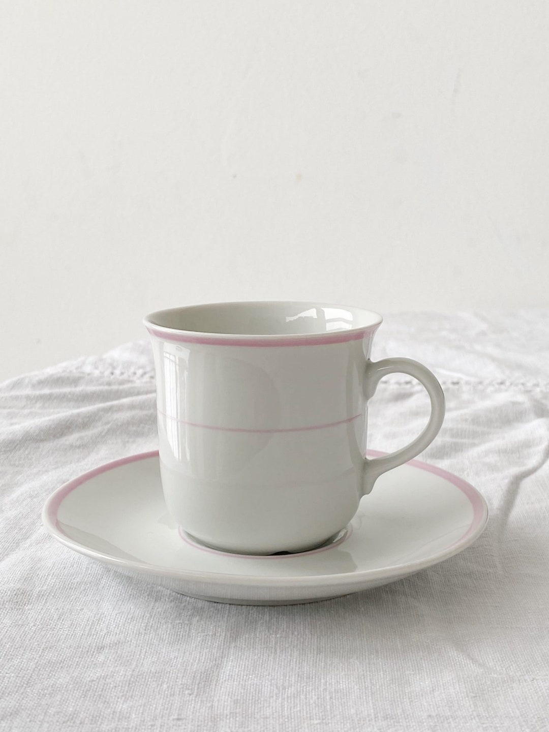 Vintage 1980s Pastel Pink Rim Porcelain Coffee Duo Set From ILAB Sweden ...