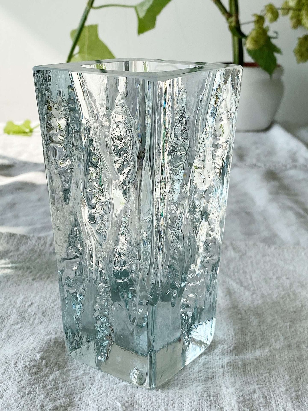 Vintage 60s Mid Century Ice Block Textured Crystal Vase by Designer ...