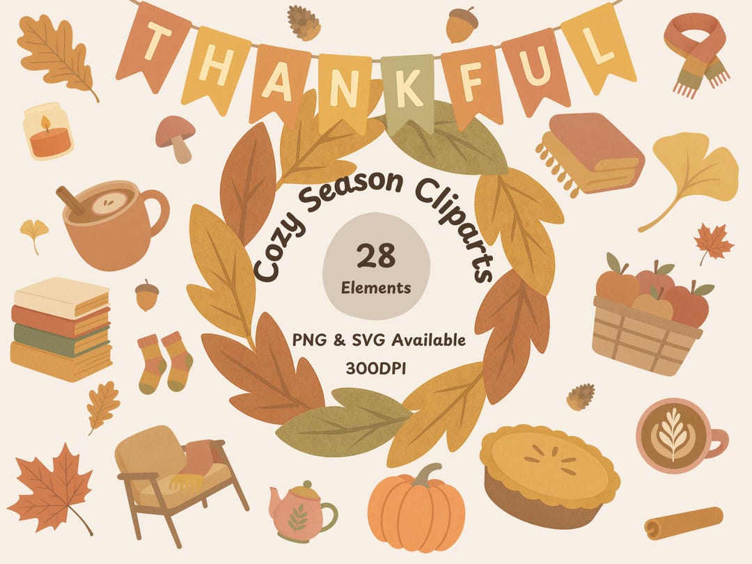 Cozy Fall Clipart Set: Autumn Elements, PNG & SVG (digital Download) - Etsy