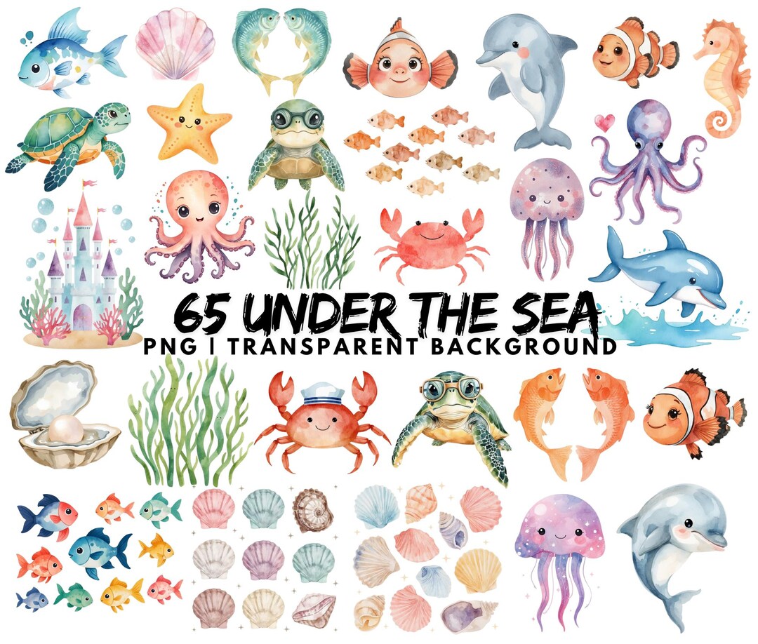 65 Watercolor Under the Sea PNG, Cute Ocean Sea Clipart, Underwater ...