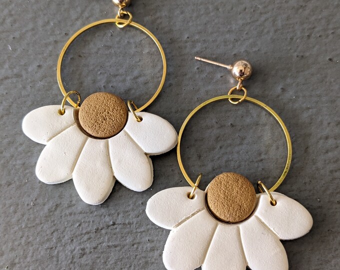 Polymer Clay Daisy Earrings I Daisy Dangles I Half Daisy Dangles - Etsy