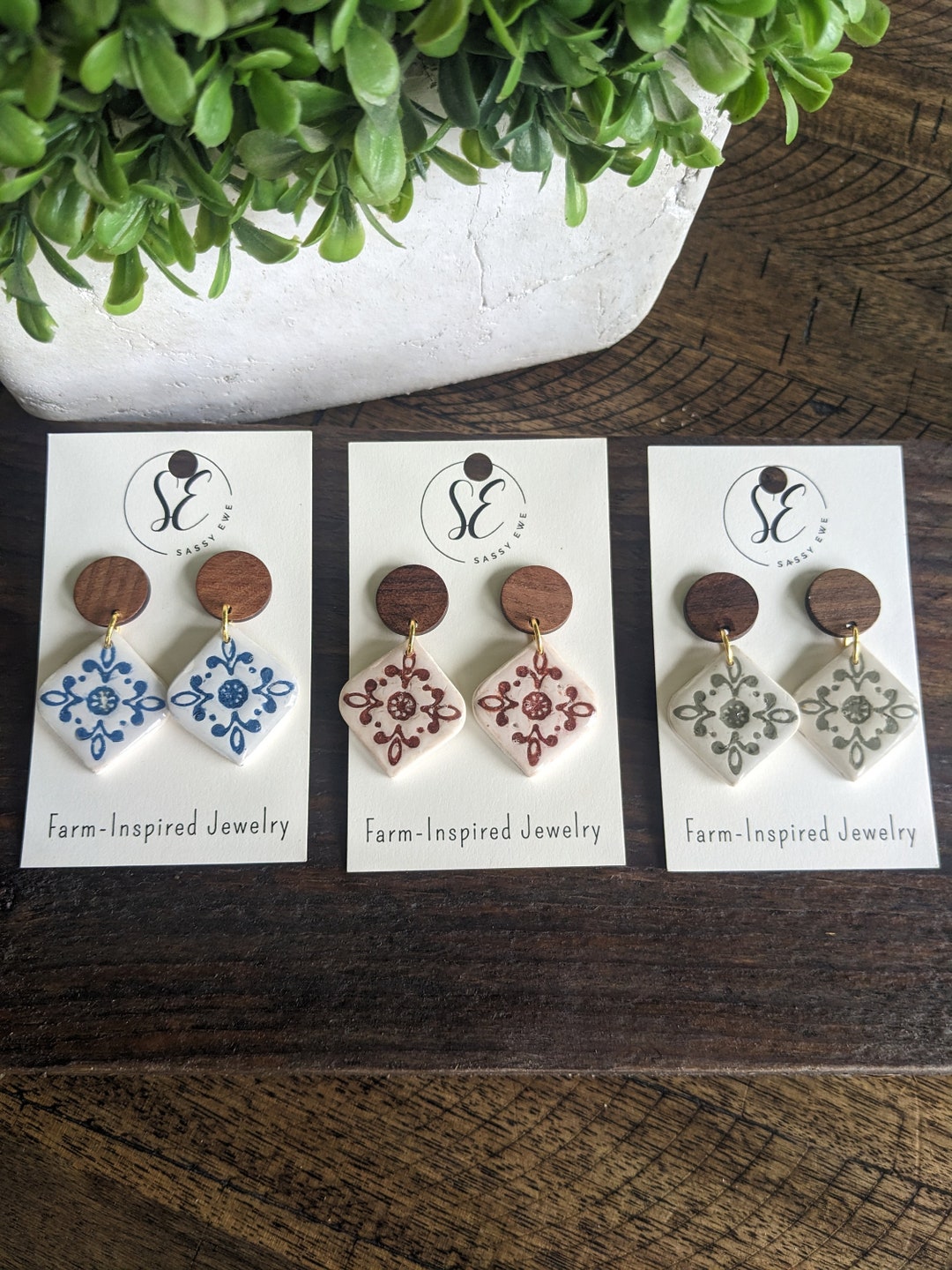 Boho Tile Polymer Clay Earrings Moroccan Tile Earrings Lightweight ...