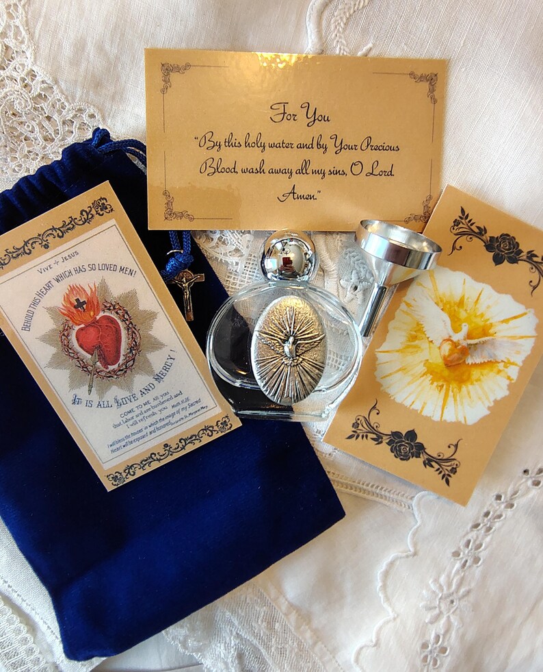 Holy Water Bottle Prayer Card Set Catholic Baptism Gift Holy Spirit ...