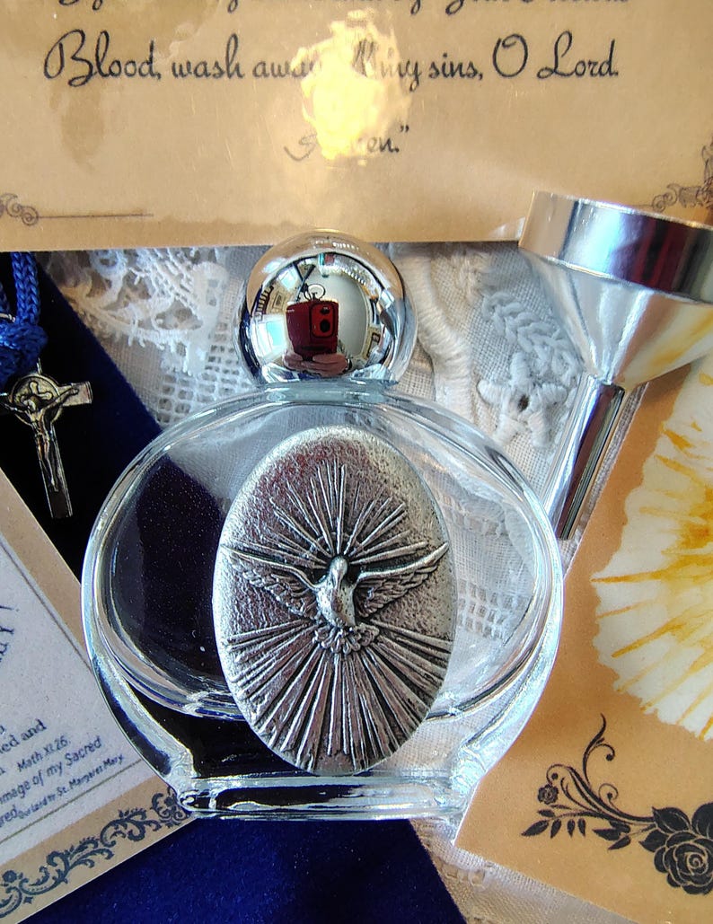 Holy Water Bottle Prayer Card Set Catholic Baptism Gift Holy Spirit ...