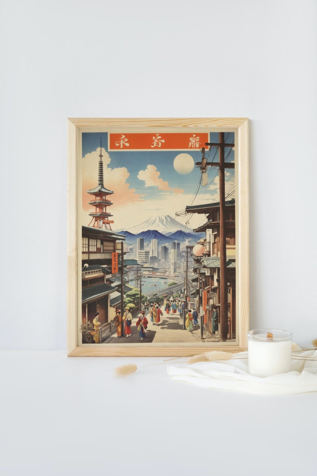 Vintage Japanese City Poster, Printable Wall Art, Digital Product ...