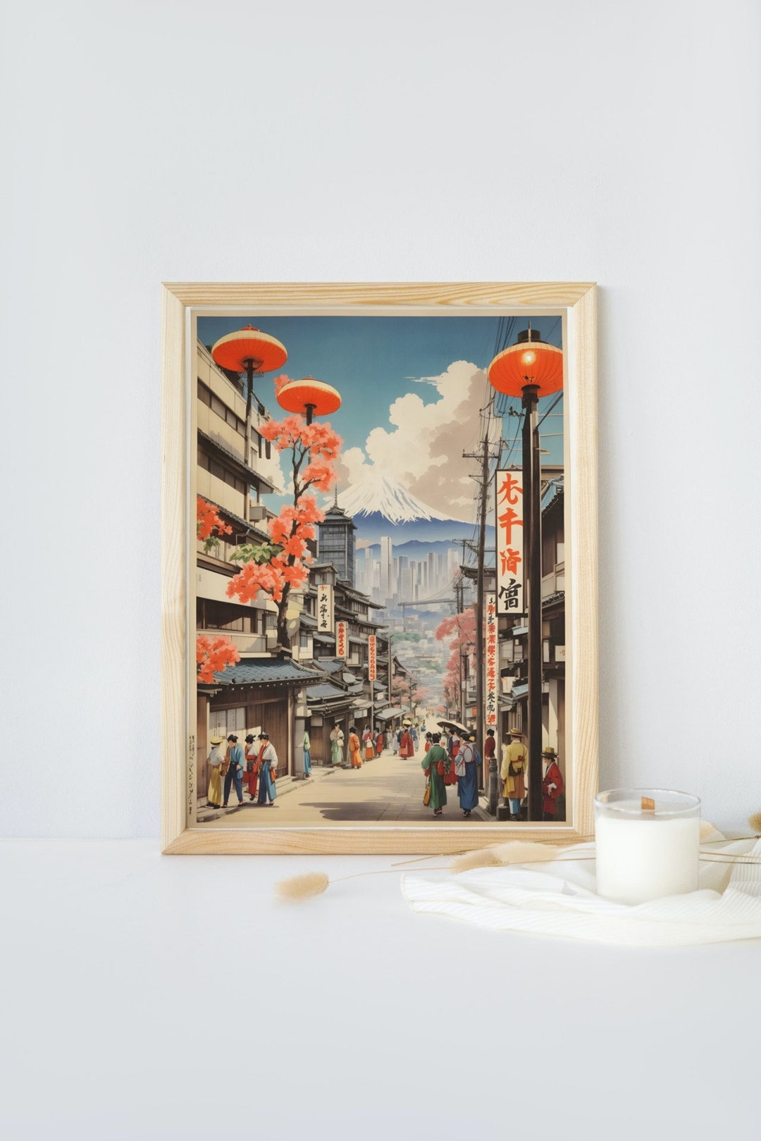 Vintage Japanese City Poster, Printable Wall Art, Digital Product ...