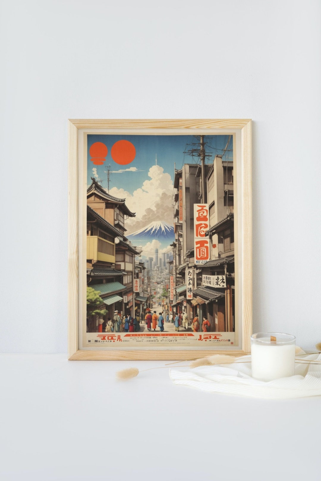 Vintage Japanese City Poster, Printable Wall Art, Digital Product ...
